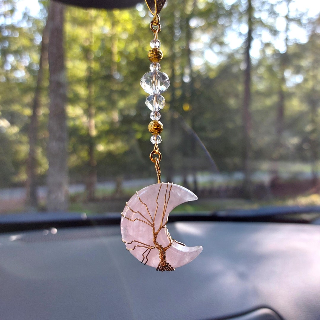Crystal Moon Tree of Life Rear View Mirror Charm, Celestial Car ...