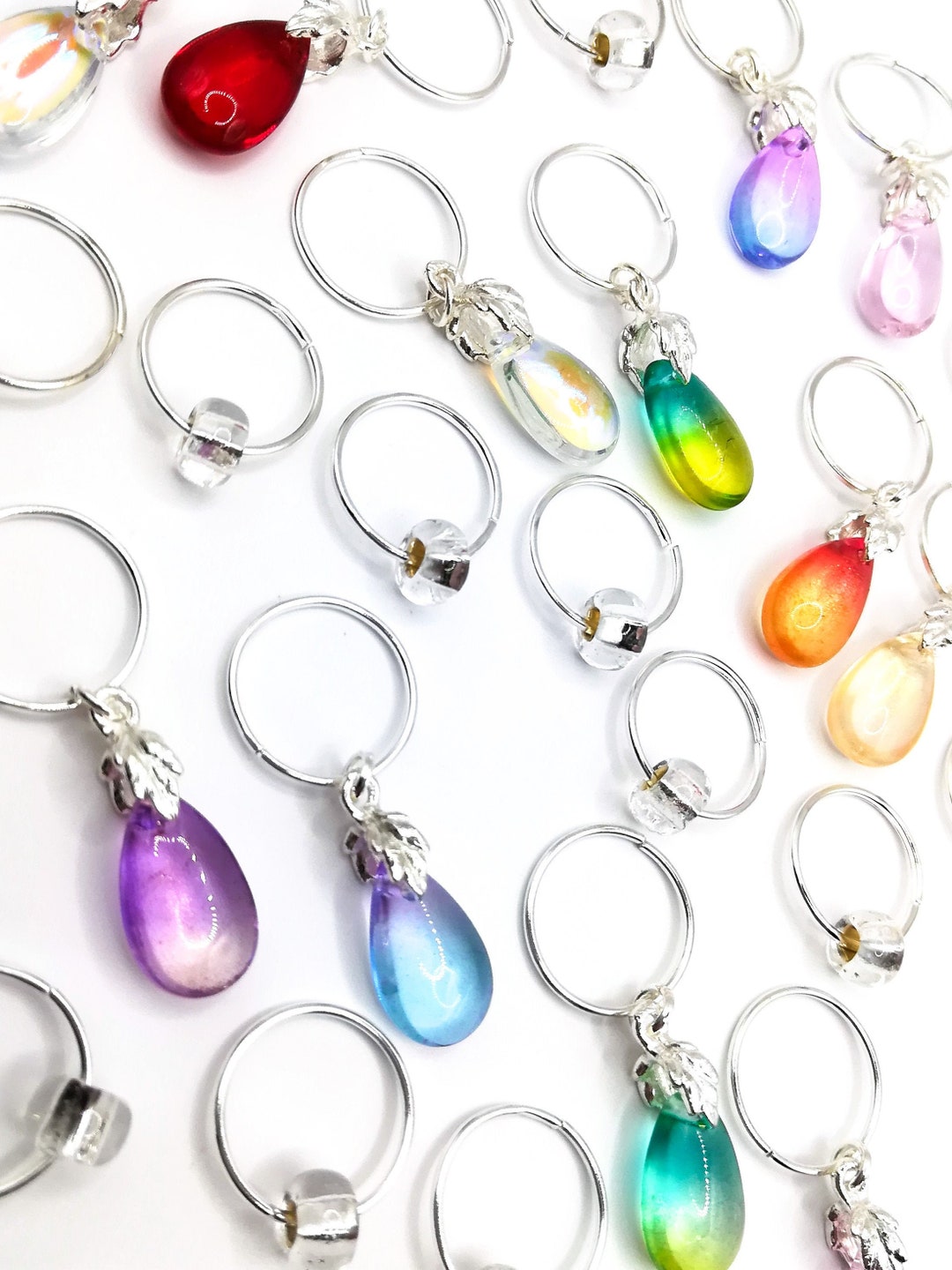 Clearance Braid Rings 5 Pc Teardrop Glass Gem, Loc Jewelry, Hair Rings ...
