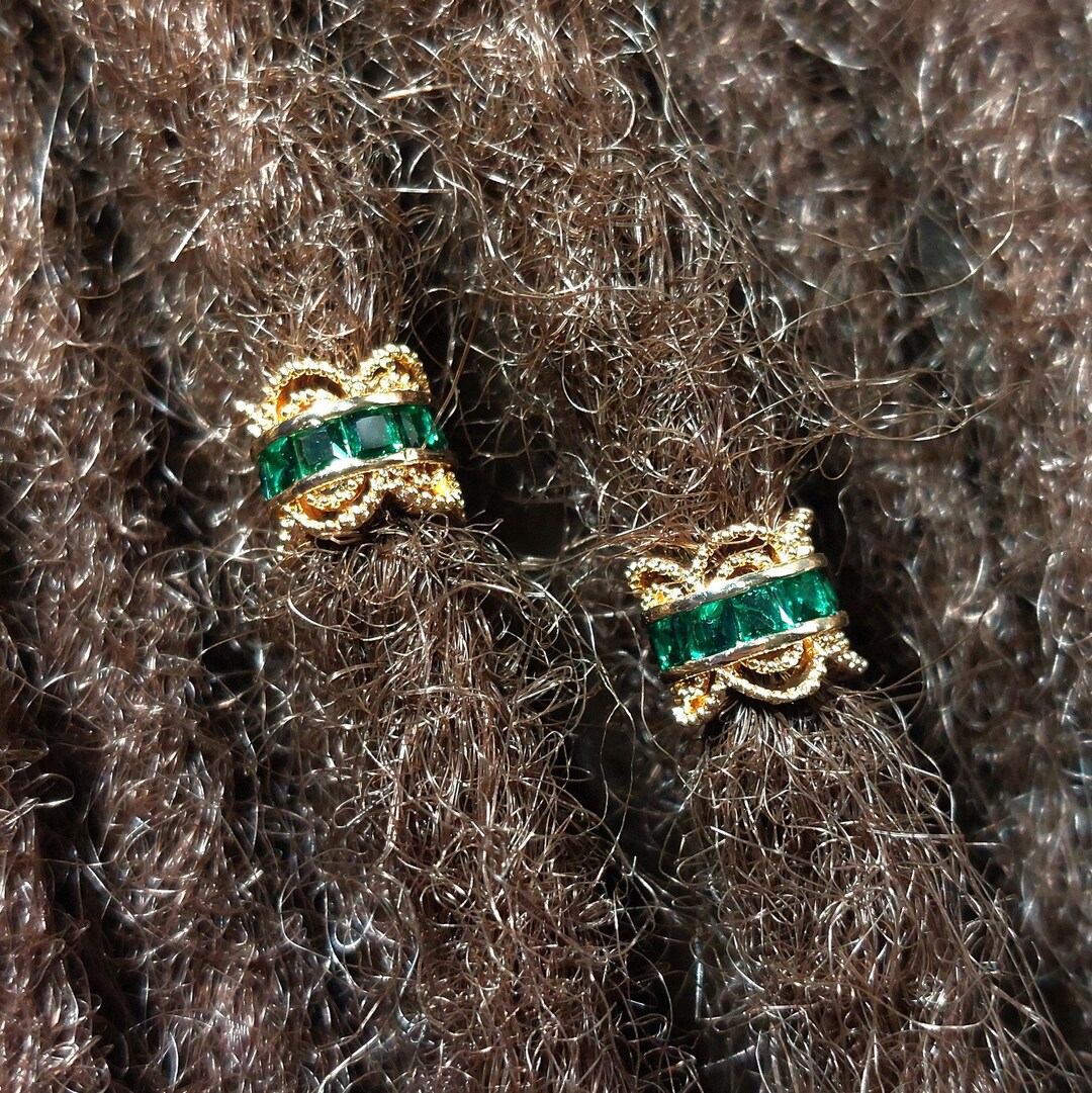 Emerald Green Zircon Loc Beads: Gold-tone Sisterlocks Hair Jewelry (3 ...