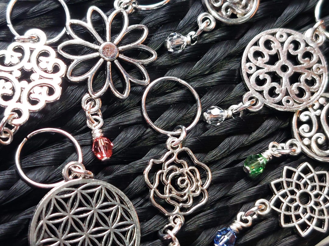Silver Hair Charm Assortment 8 Pc Crystal Glass Accents, Loc Jewelry ...