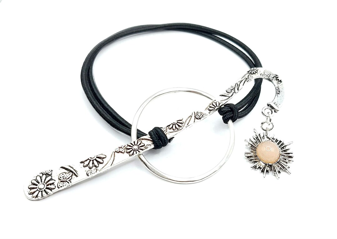 Silver Flower & Sunburst Charm Linking Ring 8" Dread Tie, Loc Tie ...