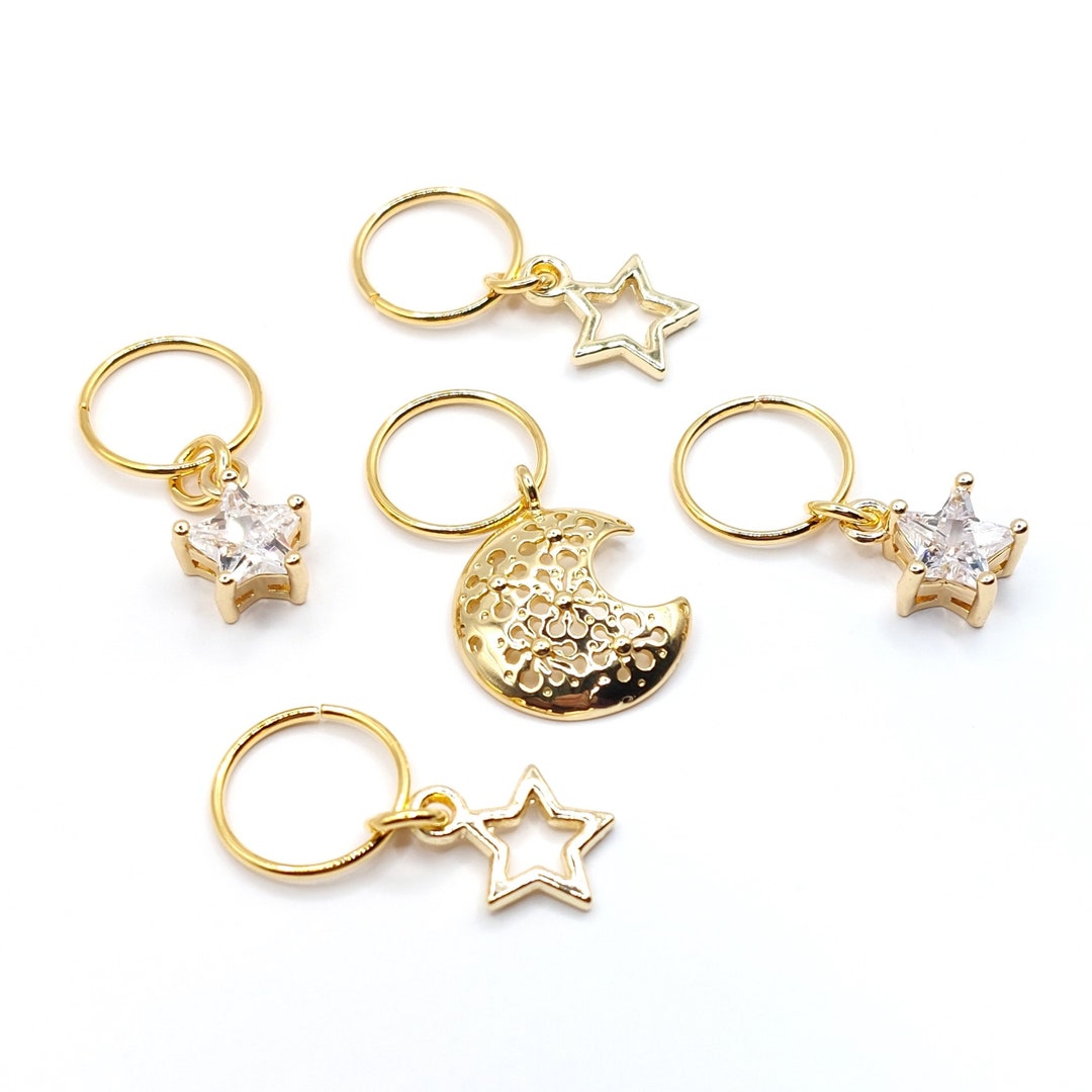 Flower Moon & Stars 5 Pc Hair Ring Set, Loc Jewelry, Celestial Braid ...