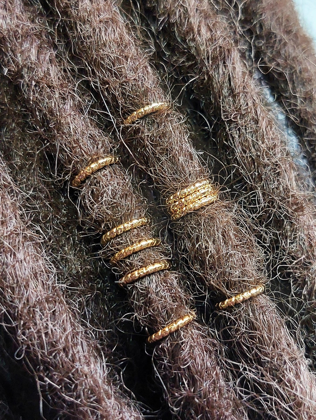 Golden Brass Twisted Loc Rings: 4mm 6mm Hair Braid Jewelry - Set of 10 ...