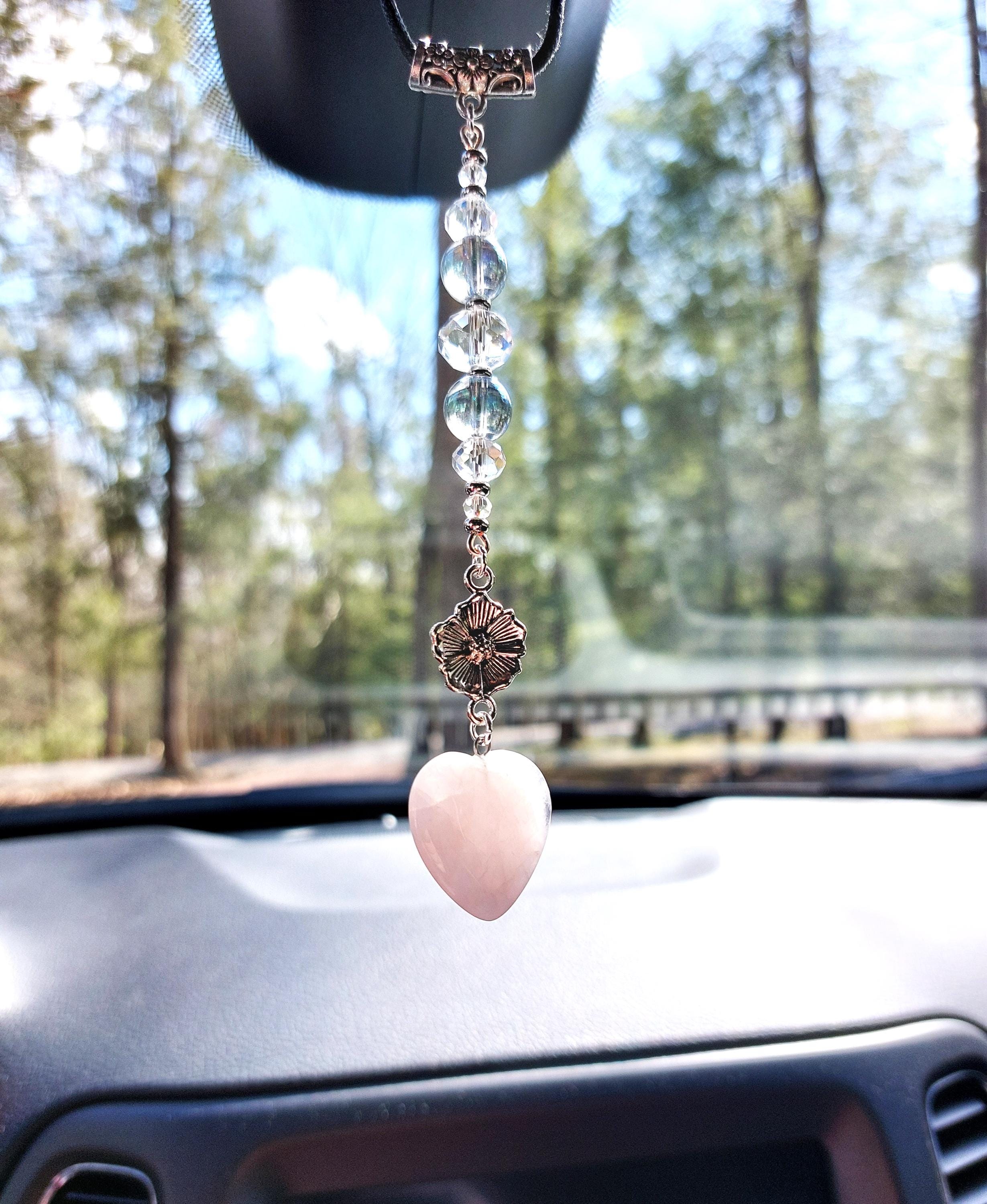 Rose Quartz Heart Car Charm: Love & Light Crystal Rear View Mirror ...