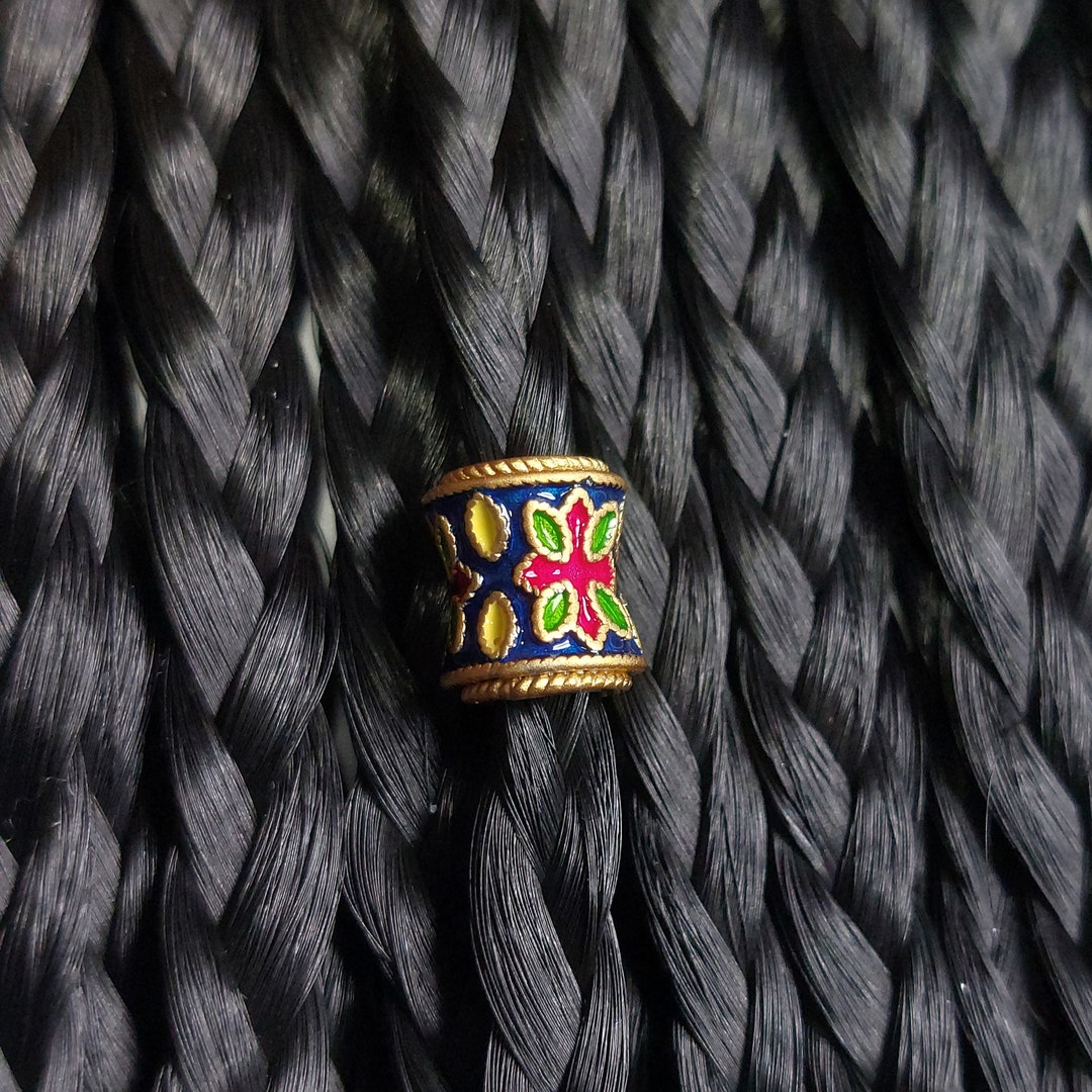 Multi-color Patterned Cylinder Hair Bead 1pc 4mm Hole, Loc Bead, Braid ...