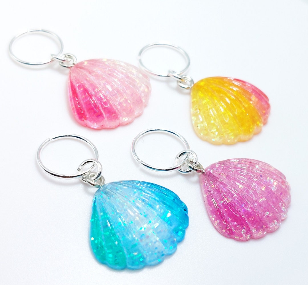 Sparkly Ombre Resin Seashell Hair Charms 4 Pc, Hair Rings, Loc Jewelry ...
