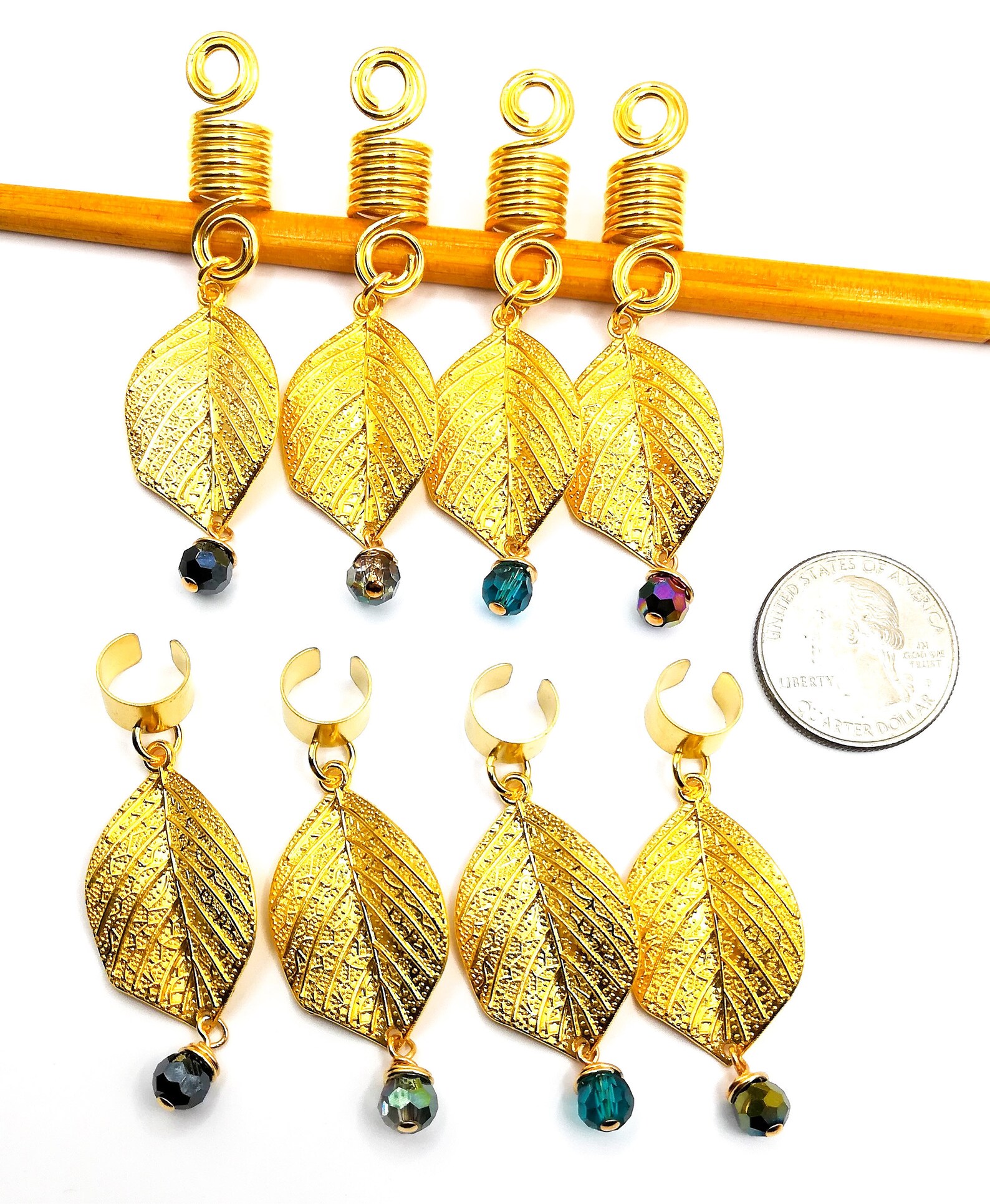 Golden Leaf & Crystal Loc Cuff or Coil Loc Jewelry Dread - Etsy India