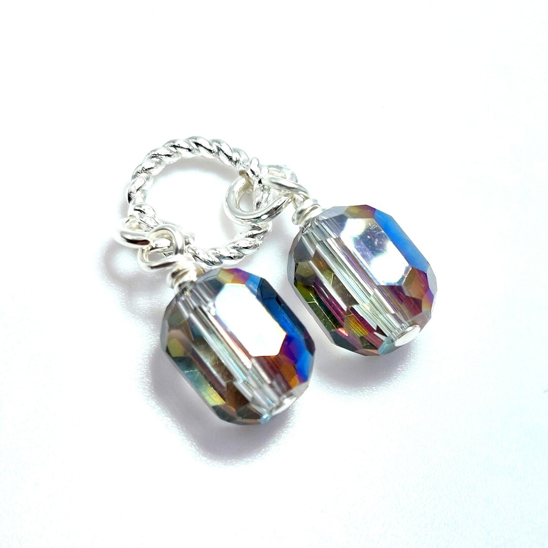 Silver Dread Cuff 6.5mm: Crystal AB Glass Double Dangle Loc Jewelry - Etsy
