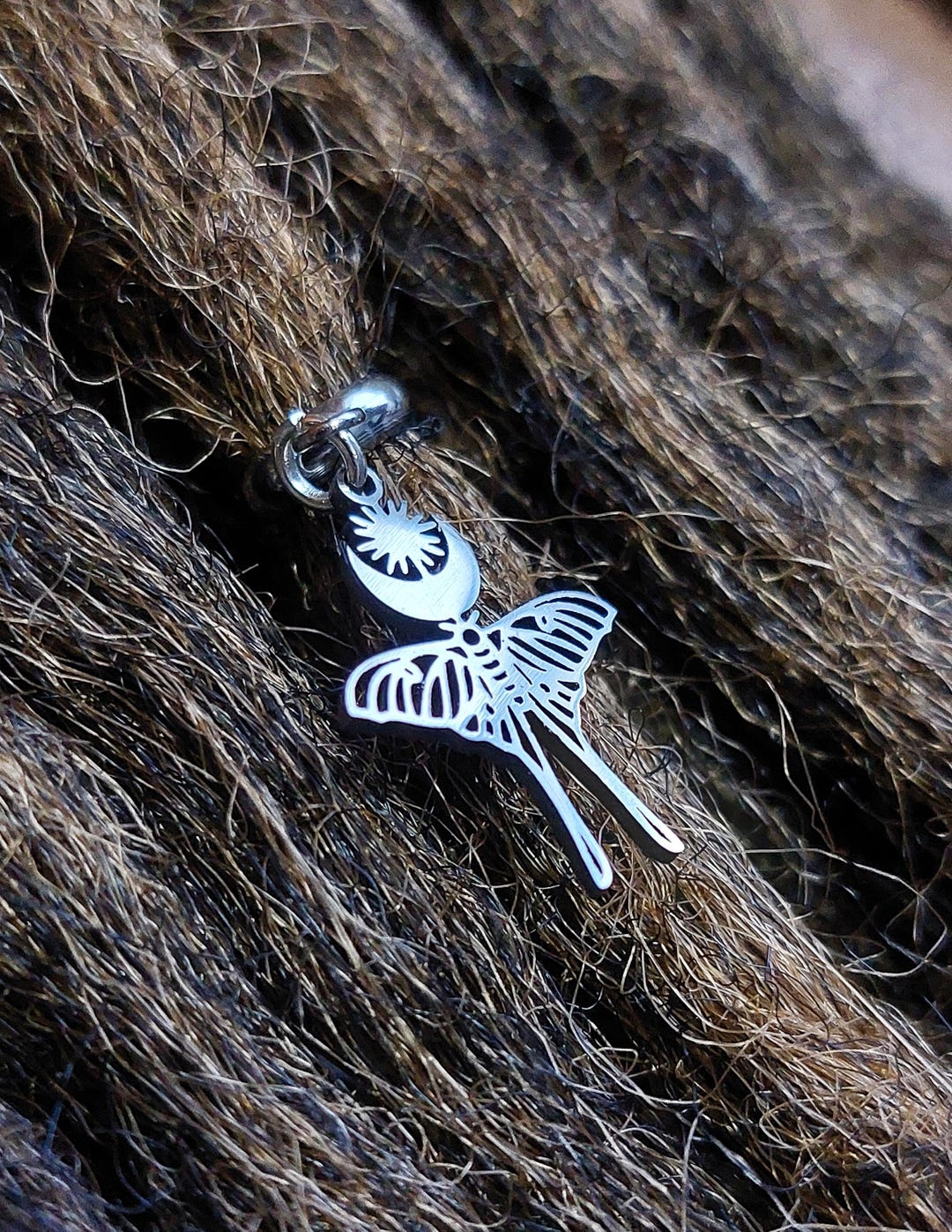 Luna Moth Crescent Moon Loc Cuff 4mm 5mm 6mm | Dreadlock Cuff Charm ...