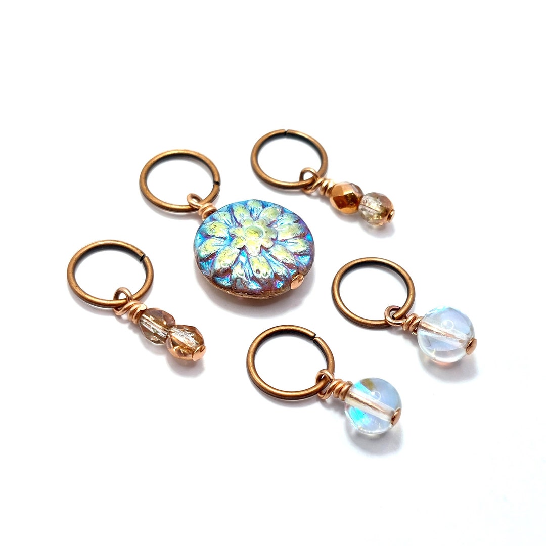 Copper Dahlia Aurora Glass Bead Hair Ring Set 5 Pc, Loc Jewelry, Dread ...
