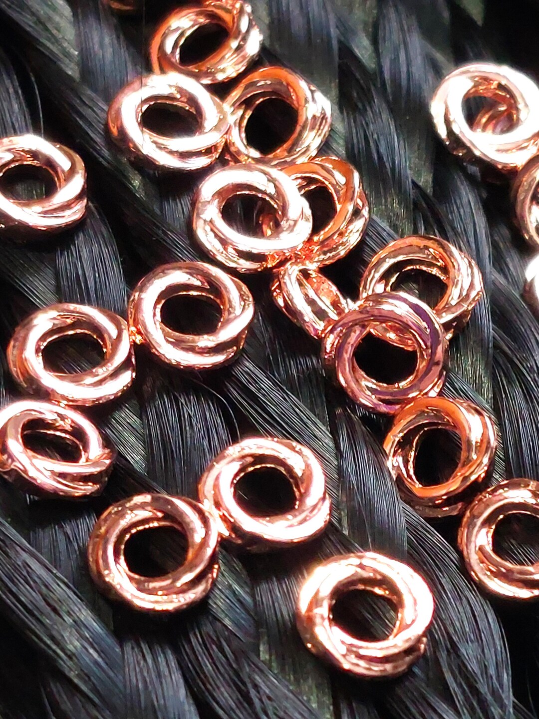 25 Rose Gold Twist Small Loc Beads: 3mm Brass Hair Jewelry - Etsy