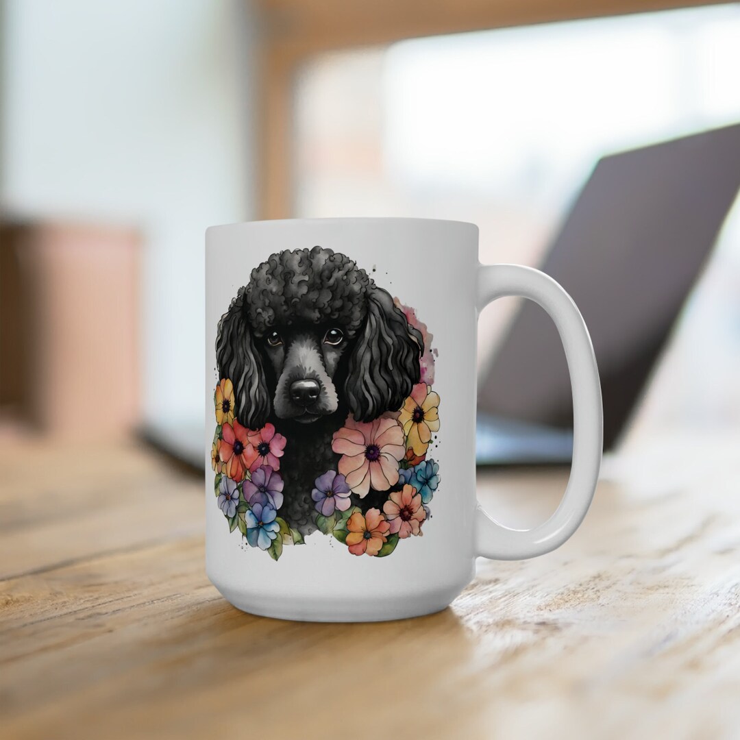 Dog Mama Mug Floral Black Poodle Design, Poodle Mug, Poodle Mom Gift ...