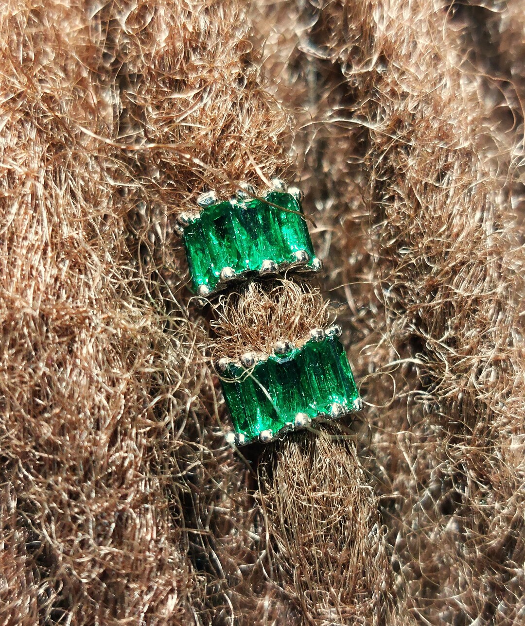 Emerald Green & Silver Cubic Zirconia Hair Beads 2 Pc 5.5mm Hole, Loc ...