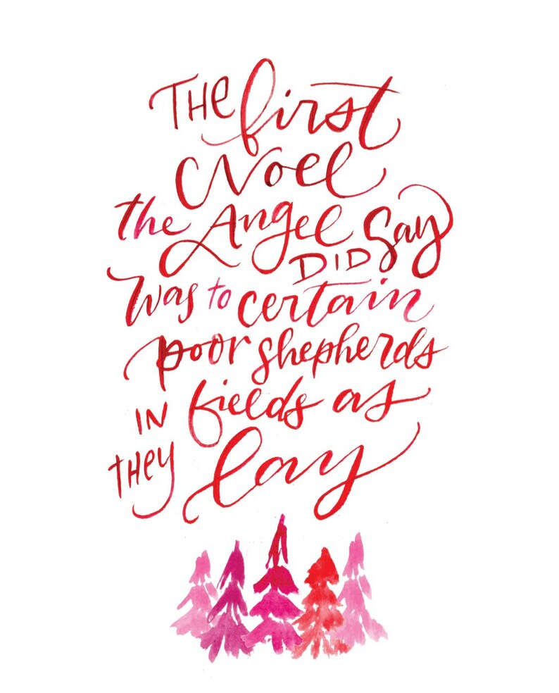 The First Noel Pink Tree Watercolor Art Print, Sleigh Ride Wall Art ...