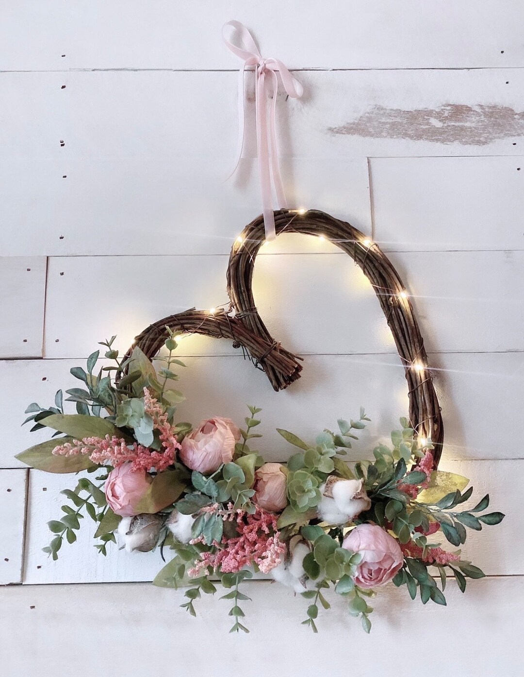 Grapevine Heart Wreath With Lights, Heart Wreath, Valentines Day Wreath ...