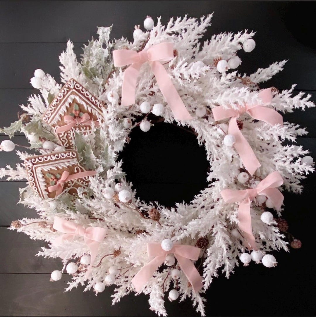 Gingerbread House Wreath, White Pine Wreath With Bows, Girl Bedroom ...