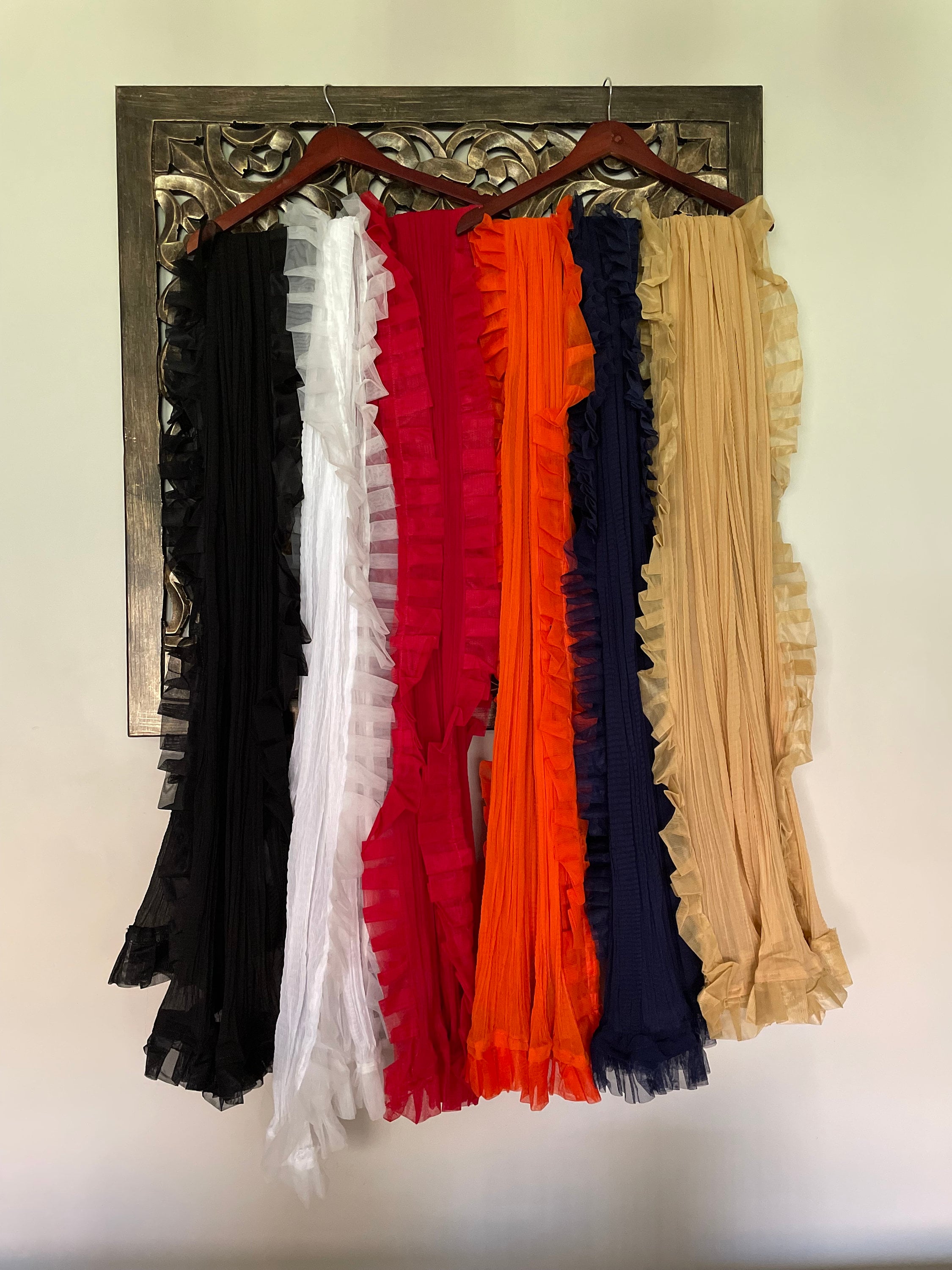 Handmade Chiffon Crush Dupatta With Net Frill/ruffle Black N White ...