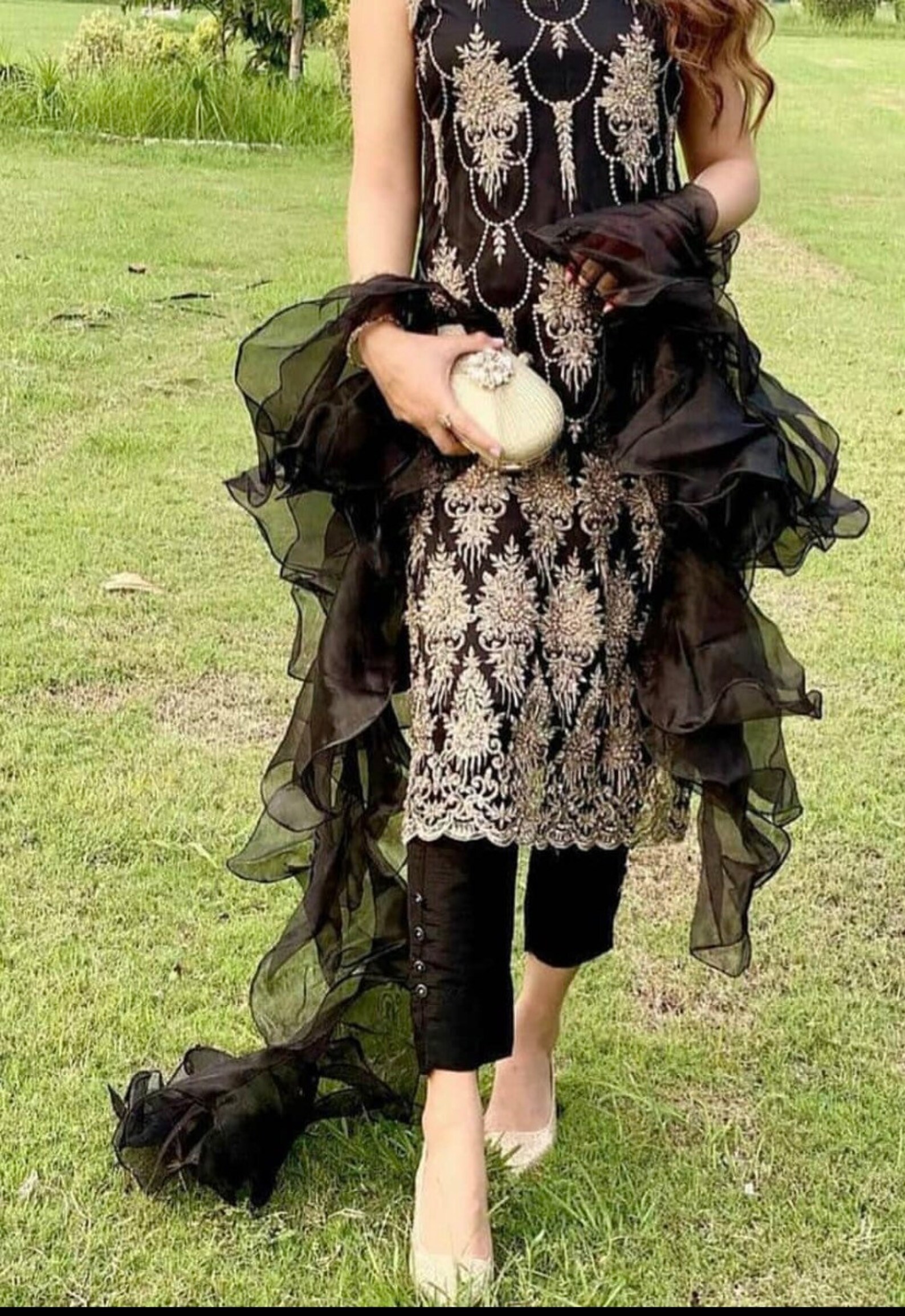 Pakistani Ruffle Dupatta Handmade Trendy Tissue/organza Long Dupatta ...