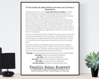 Franklin Roosevelt, A Date Which Will Live in Infamy Speech, Pearl ...
