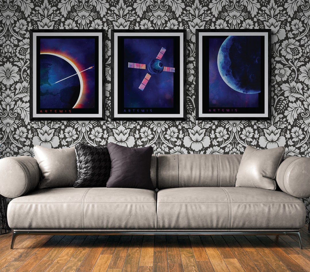 Triptych Artemis Mission Approach | Set of 3 Watercolor Lunar Art ...