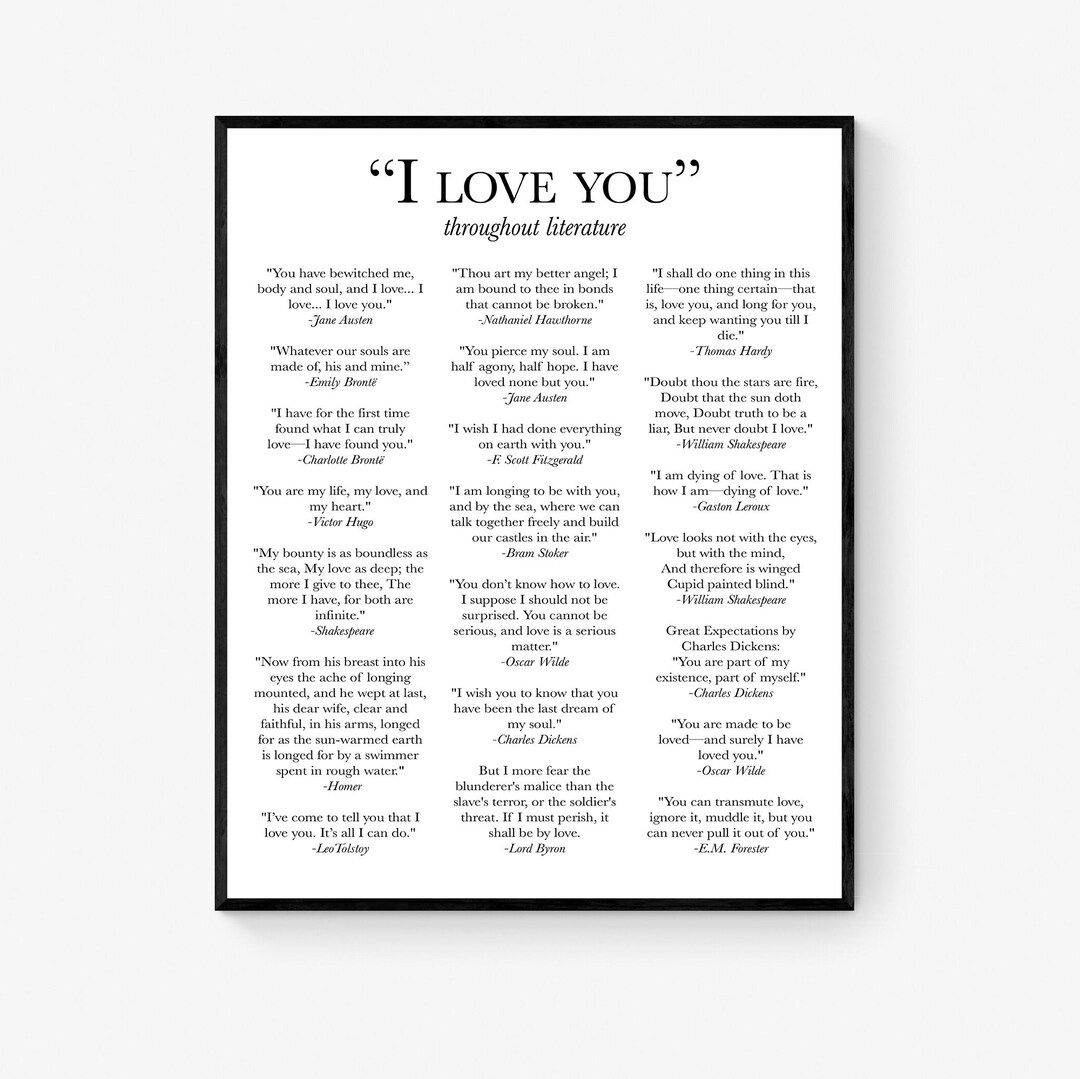 I Love You Quotes Art Print | Literature | Classic Novels | English ...
