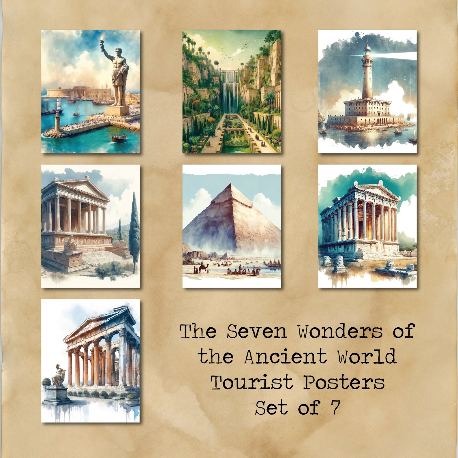 The Pyramid of Giza | Seven Wonders of the Ancient World Tourist Poster ...