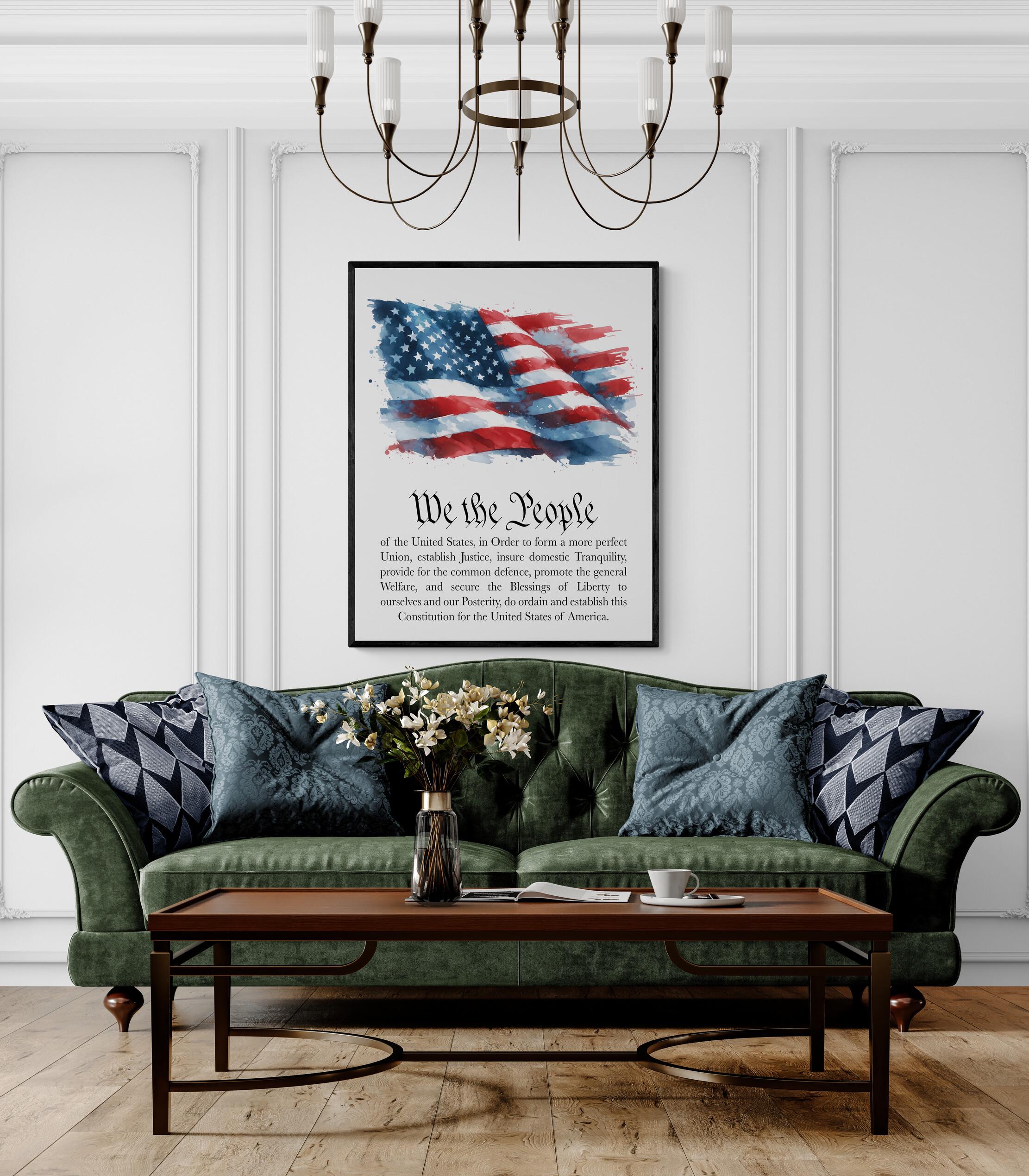 We the People Preamble Art Print – Watercolor American Flag – U.S ...