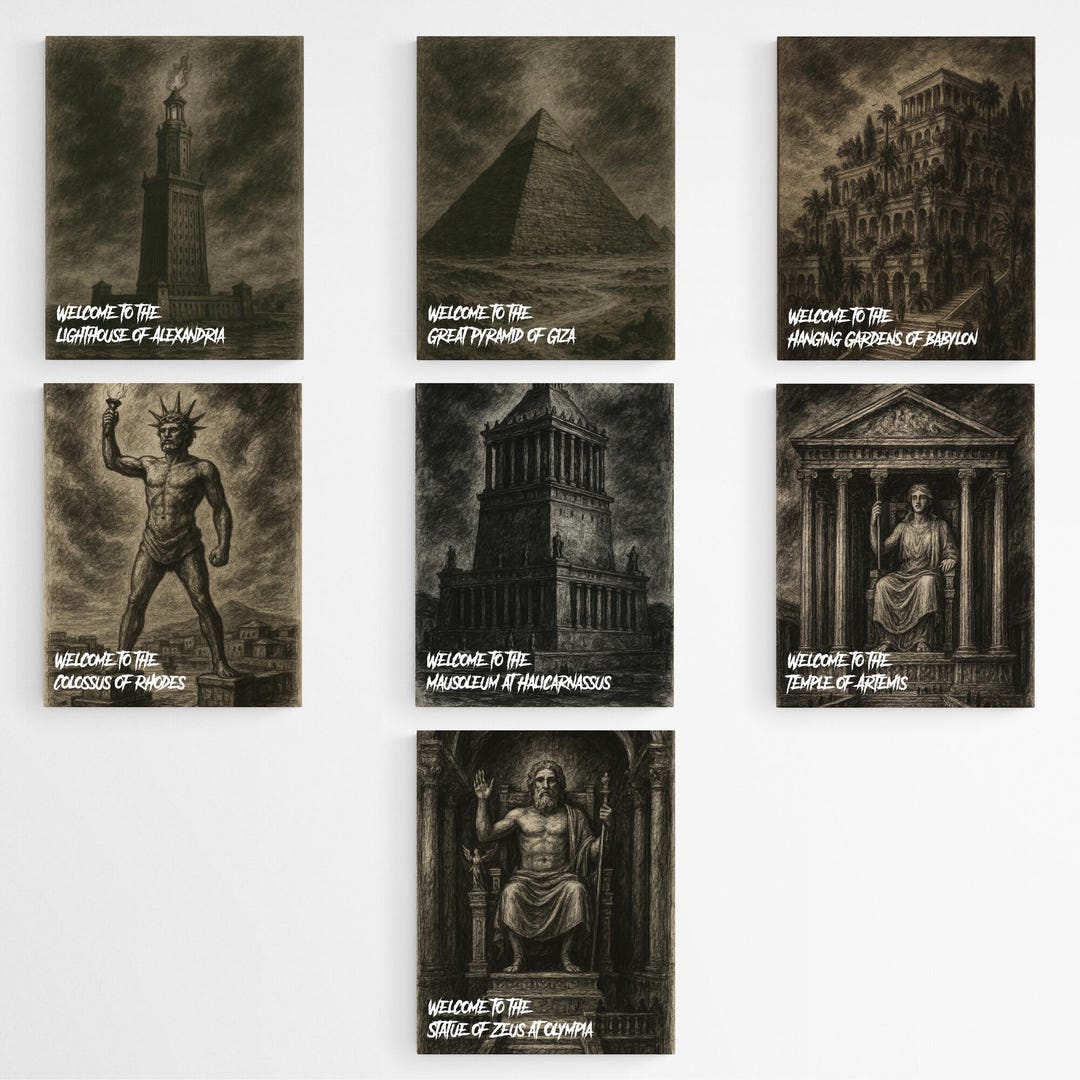 Seven Wonders of the Ancient World Art Prints – Dark Academia Gothic ...