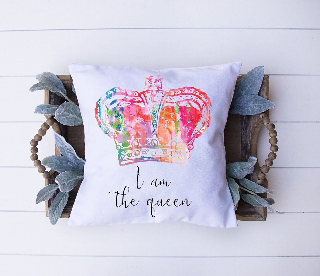 I Am the Queen Black, White, Rainbow Crown Decorative Pillow Custom ...