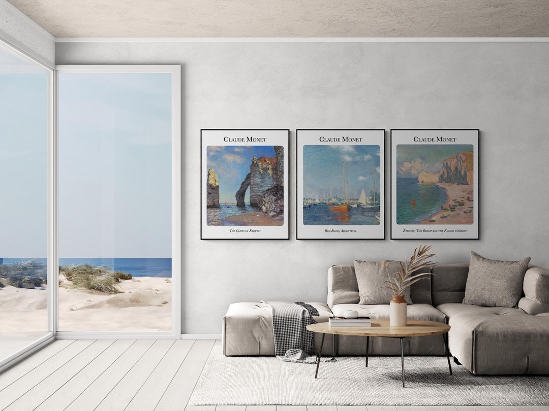 Claude Monet Coastal Art Print Set – Red Boats, Cliffs of Étretat, and ...