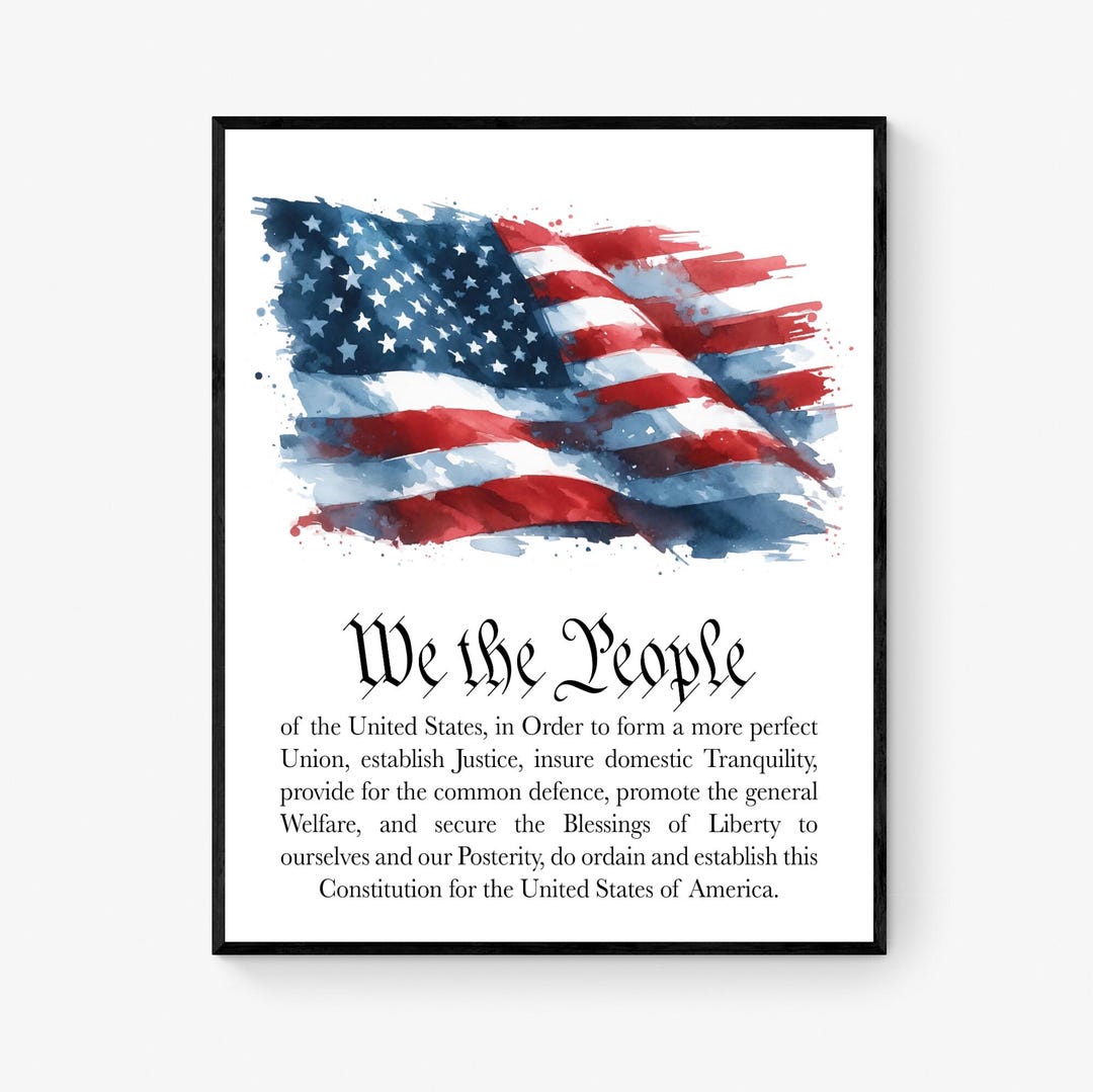 We the People Preamble Art Print – Watercolor American Flag – U.S ...