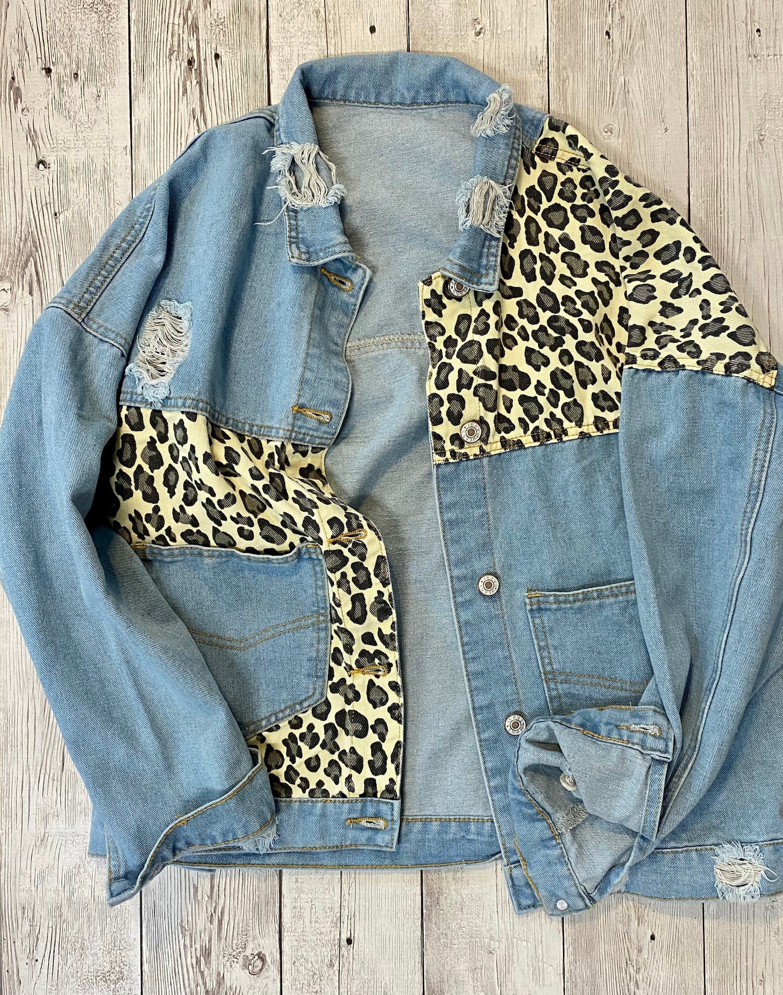 Leopard Patchwork Jacket Leopard Jean Jacket Leopard Denim | Etsy