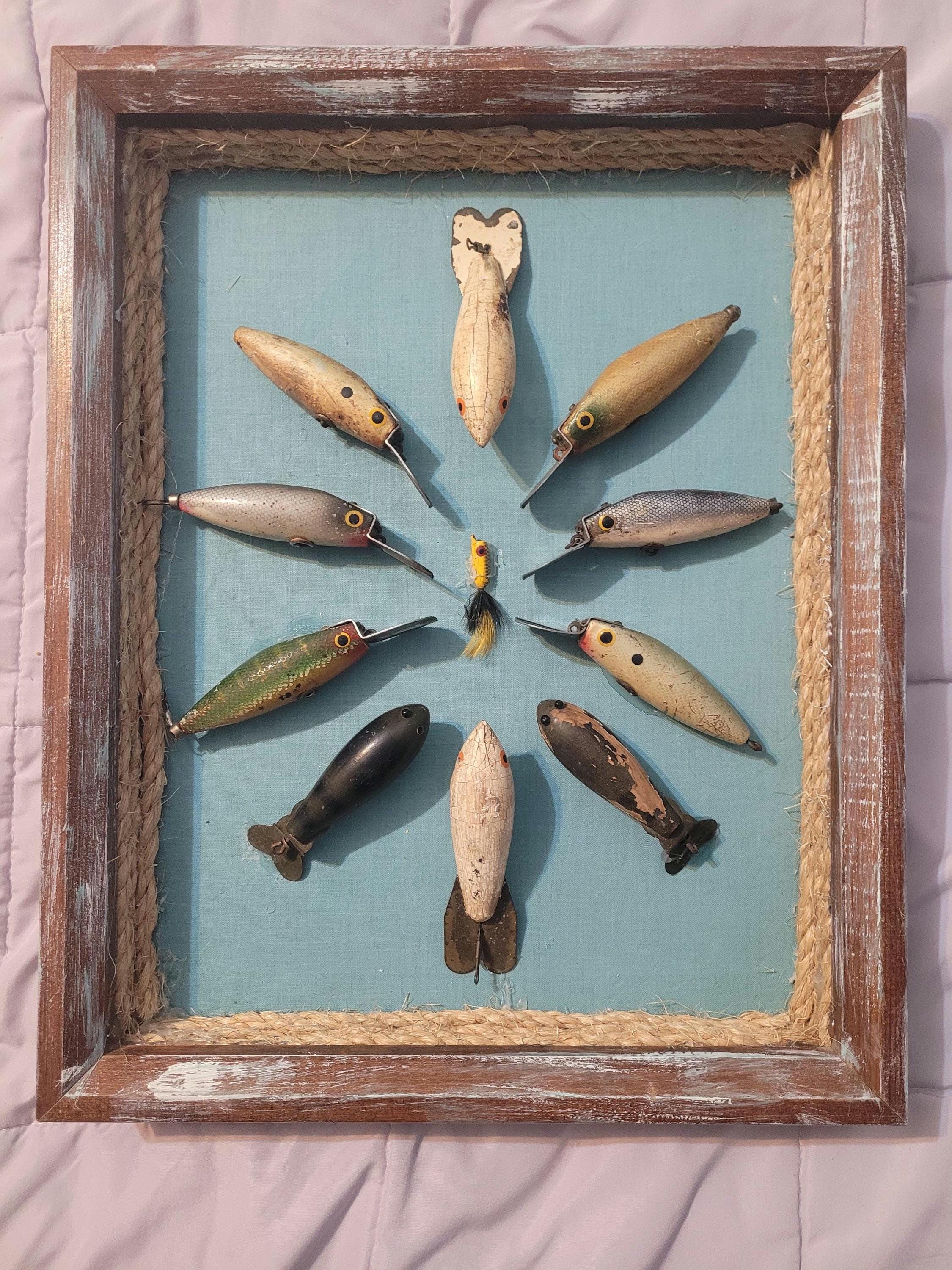 Upcyled Vintage Fishing Lure Shadow Box 12.5" X 15.5" Man Cave Cabin ...