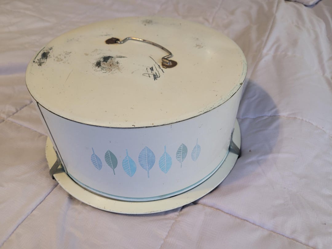 Decoware Indiana MCM Round Cake Tin Retro Blue Green Leaf Design - Etsy