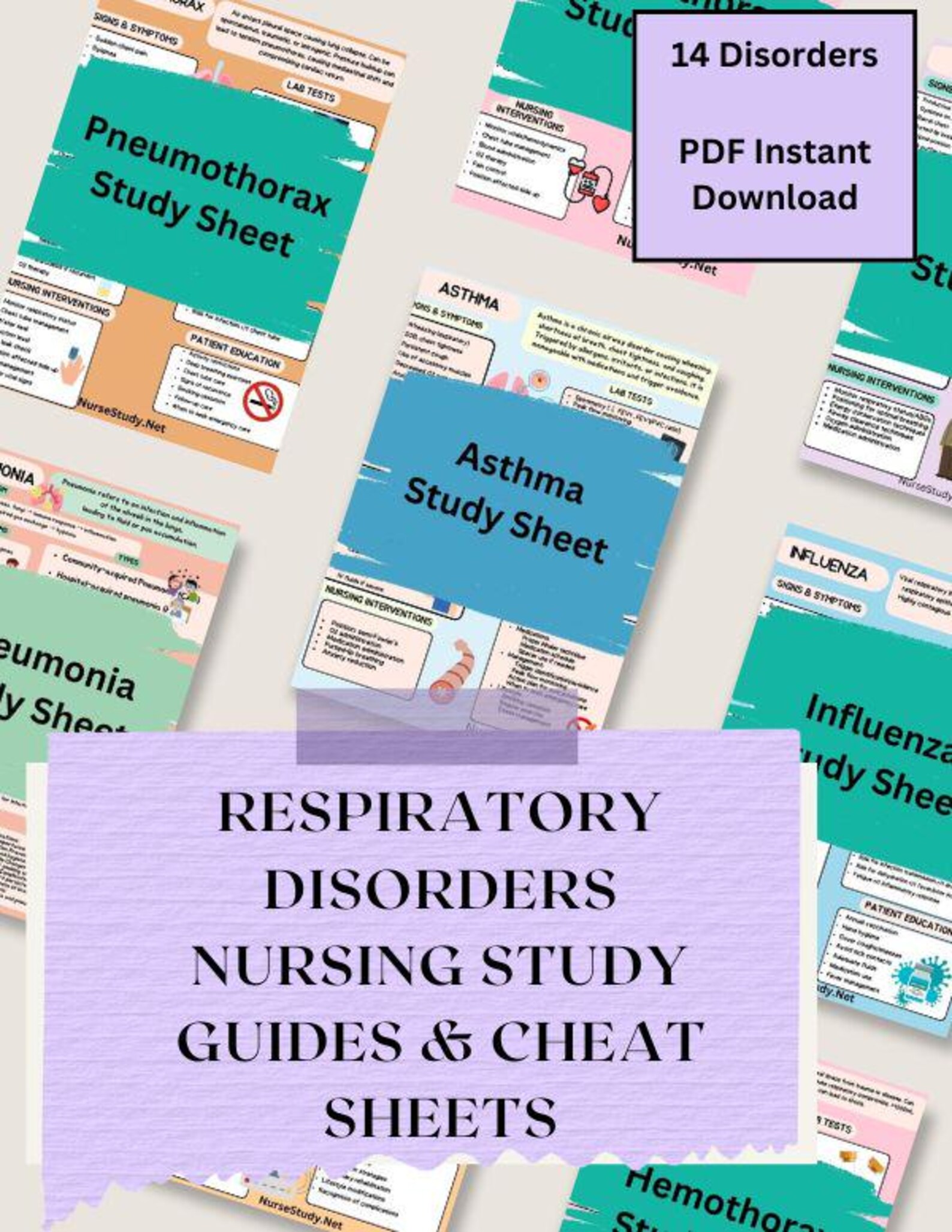 Respiratory Nursing Study Guide Bundle PDF | 12 Disorders NCLEX Prep ...