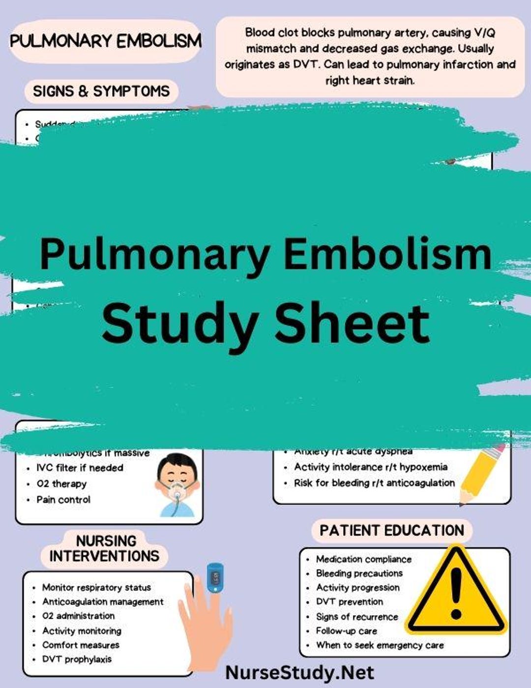 Pulmonary Embolism Nursing Study Sheet - Etsy