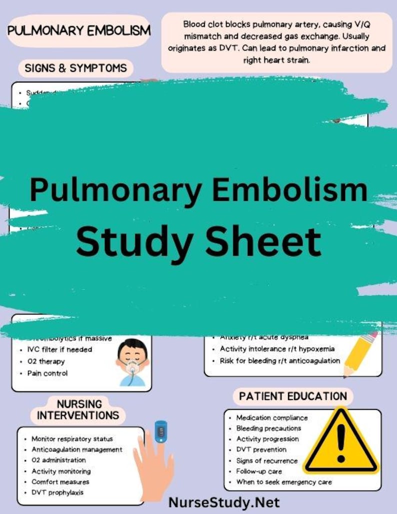 Pulmonary Embolism Nursing Study Sheet - Etsy