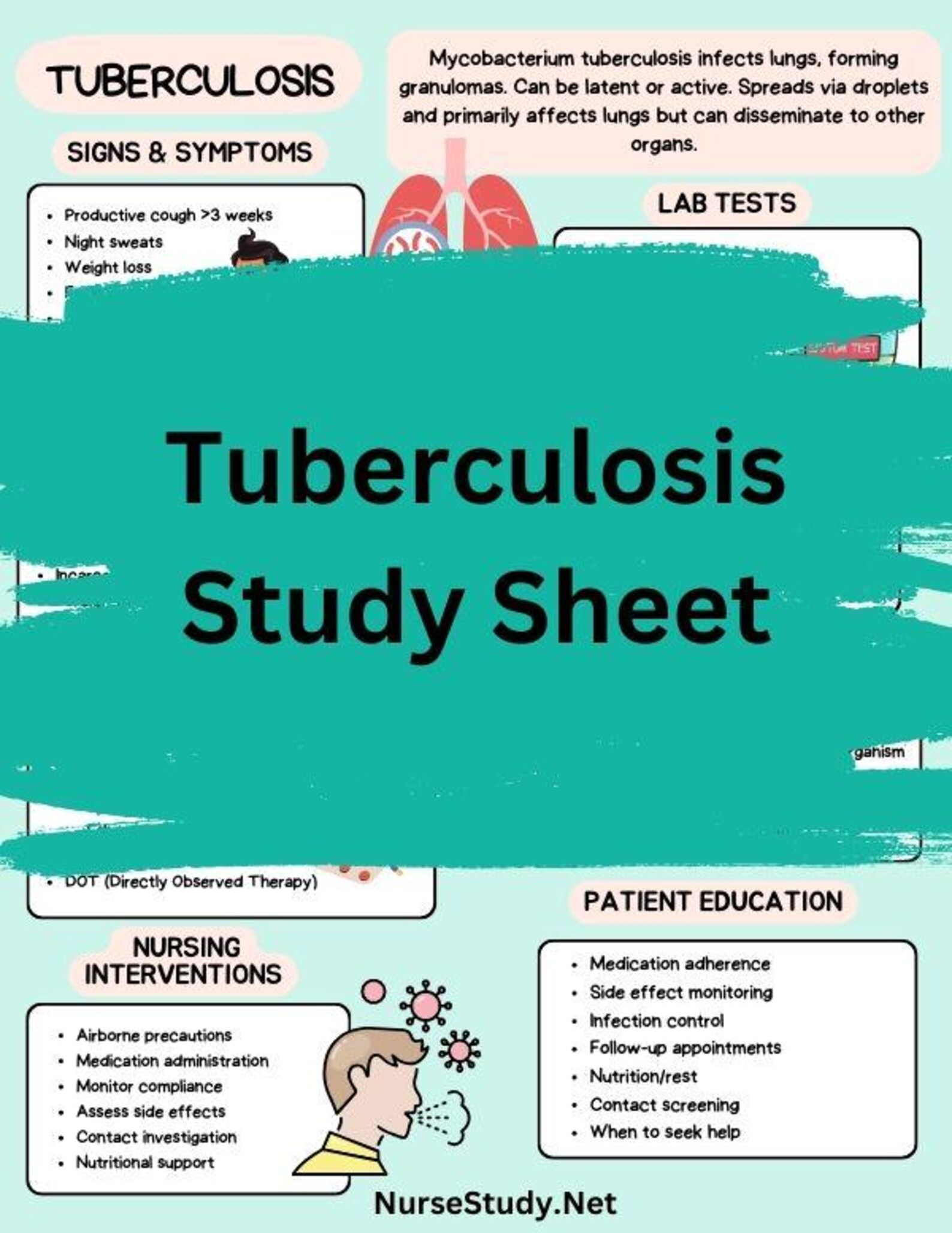 Tuberculosis Nursing Study Sheet - Etsy