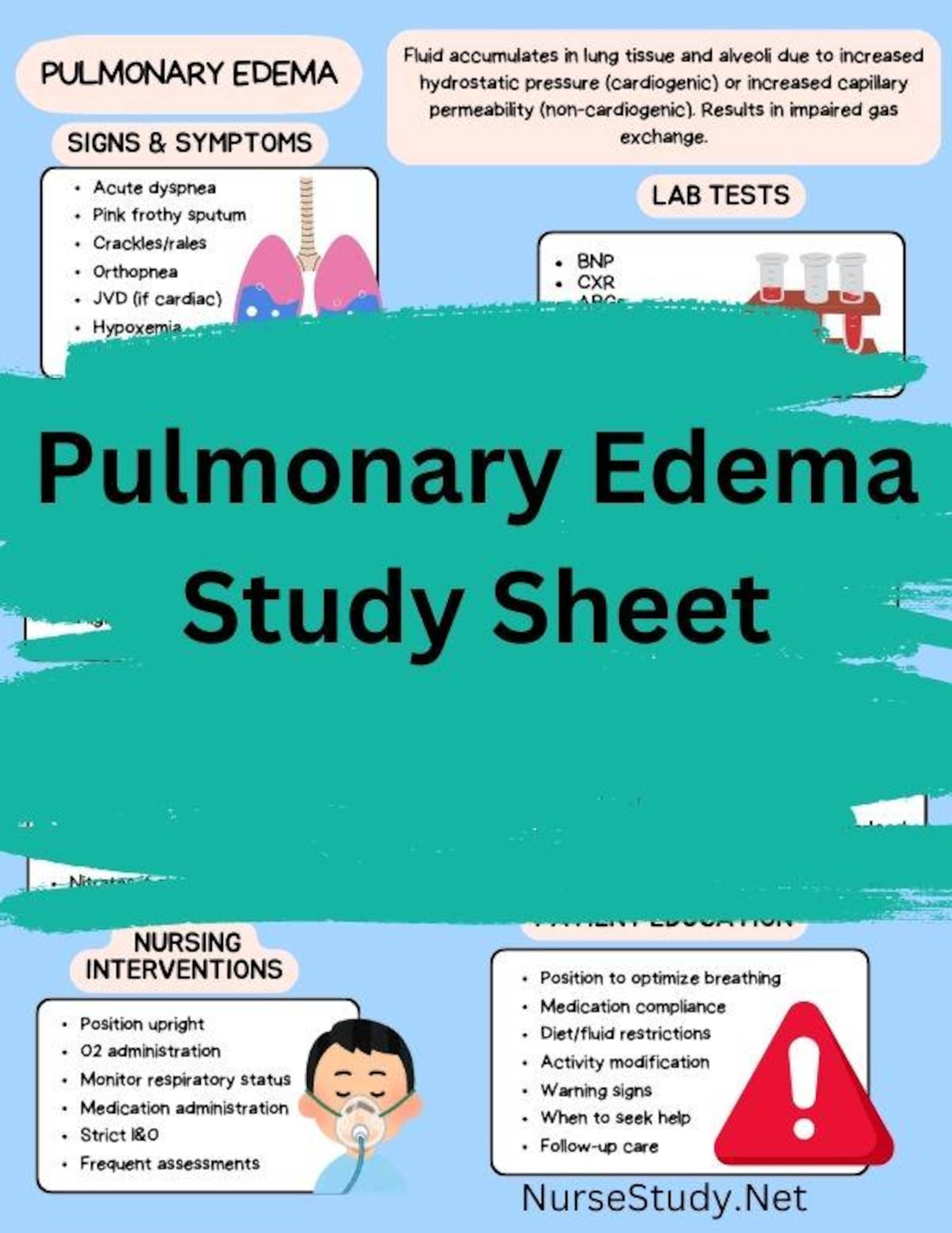 Pulmonary Edema Nursing Study Sheet - Etsy
