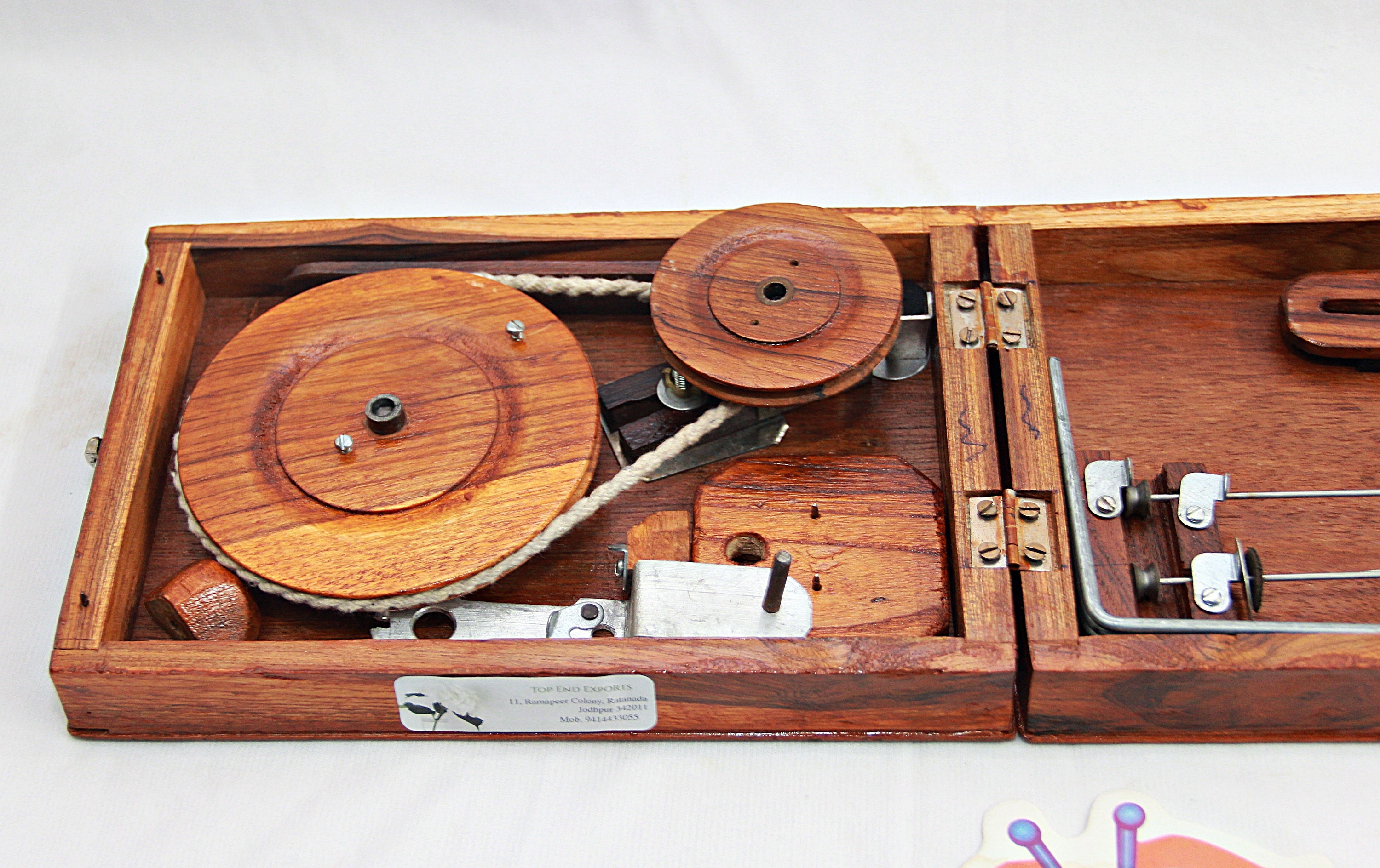 Authentic Indian Book Charkha, Wooden Handcrafted Spinning Wheel With 3 ...