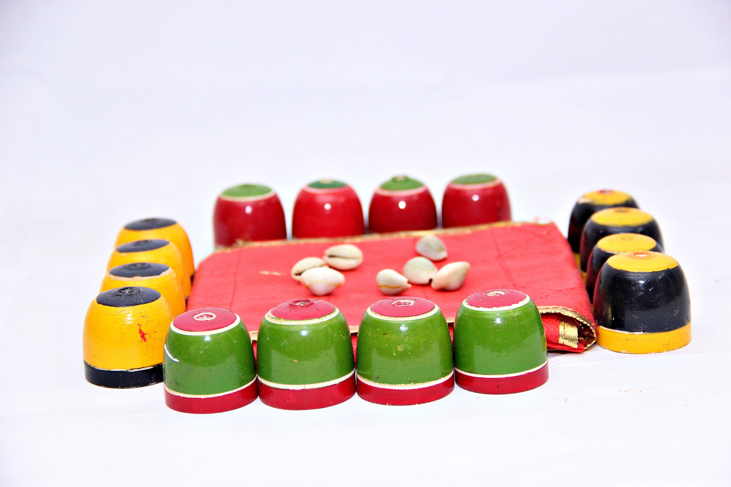 Handcrafted Pachisi Game Set: Indian Ludo, Wooden Pawns & Cloth Board ...