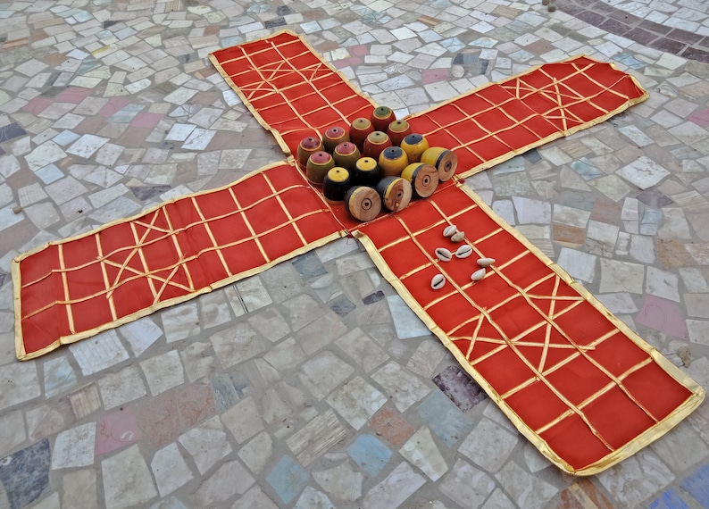 Handcrafted Pachisi Set - Traditional Indian Ludo Game, Wooden & Cloth ...