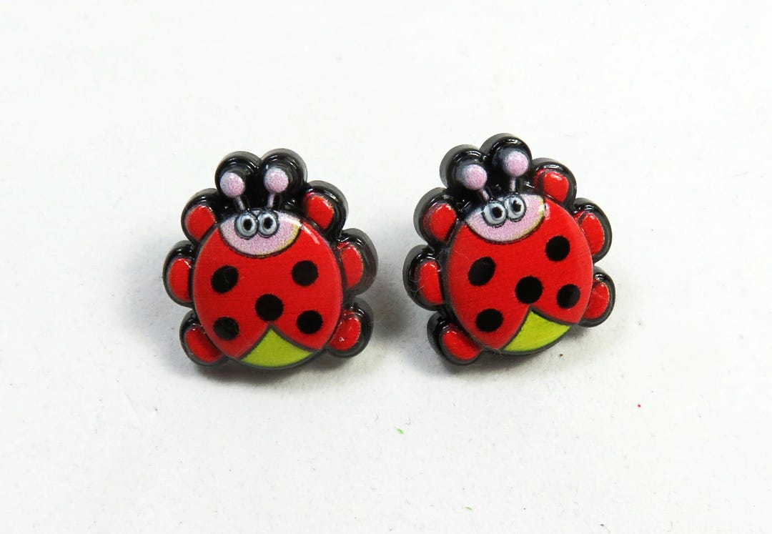 Ladybug Studs, Very Cute Studs, Bugs Studs, Red Dots Bug Studs, Ladybug ...