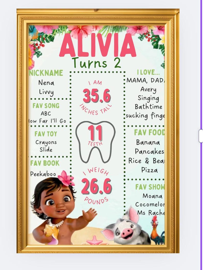 Baby Moana Custom Birthday Milestone Sign - Etsy