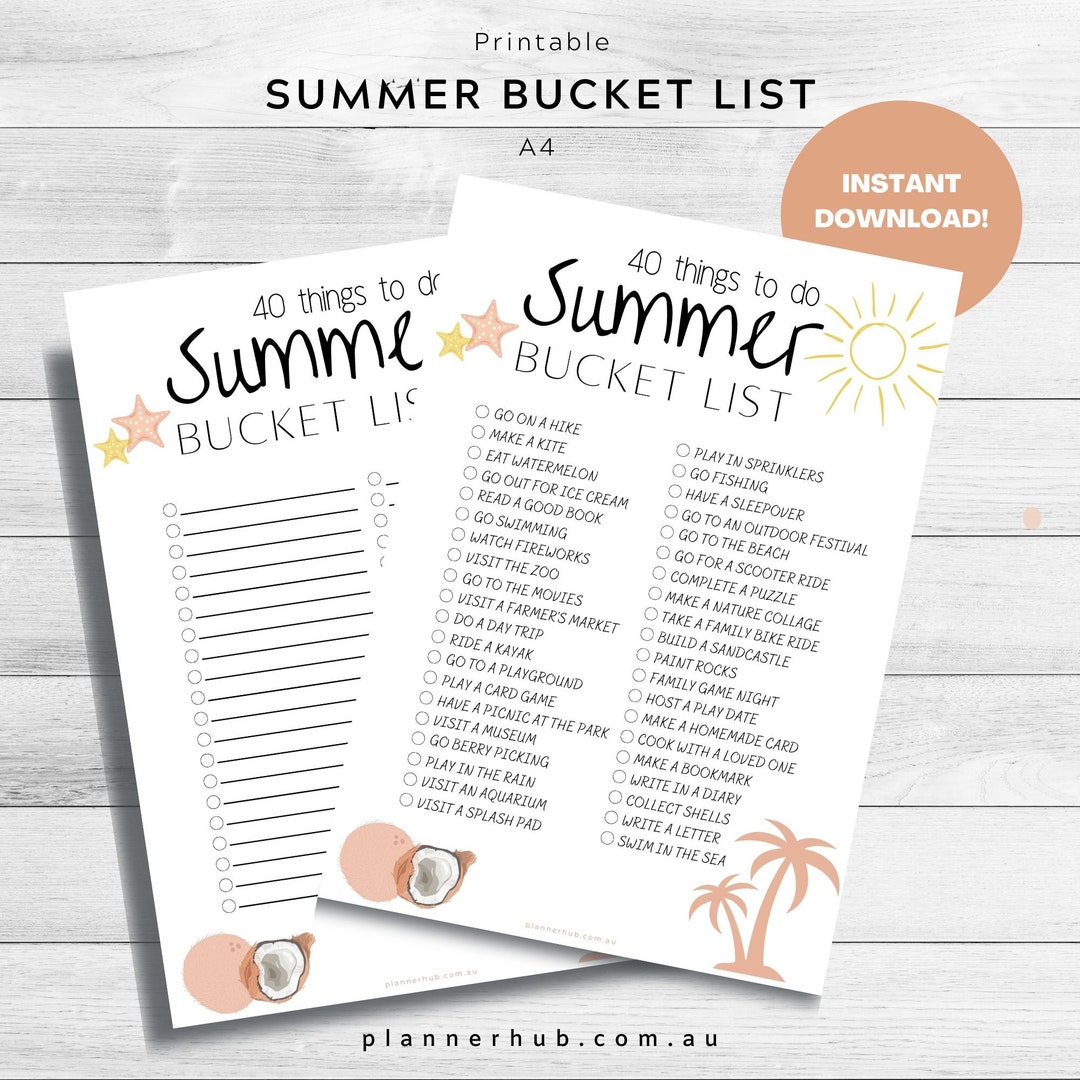 Summer Bucket List | Printable | Template | Instant Download | A4 ...