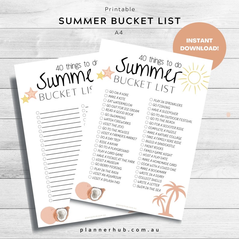 Summer Bucket List | Printable | Template | Instant Download | A4 ...