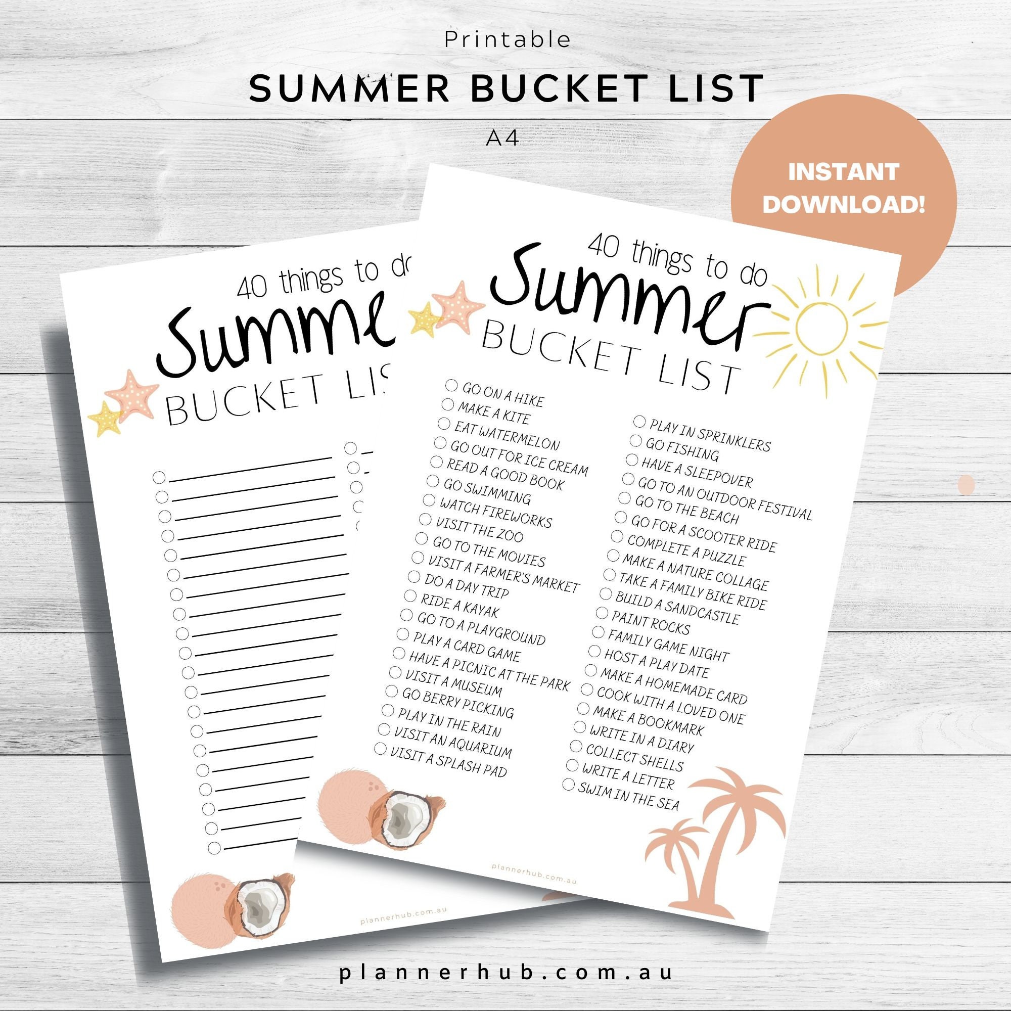 Summer Bucket List | Printable | Template | Instant Download | A4 ...