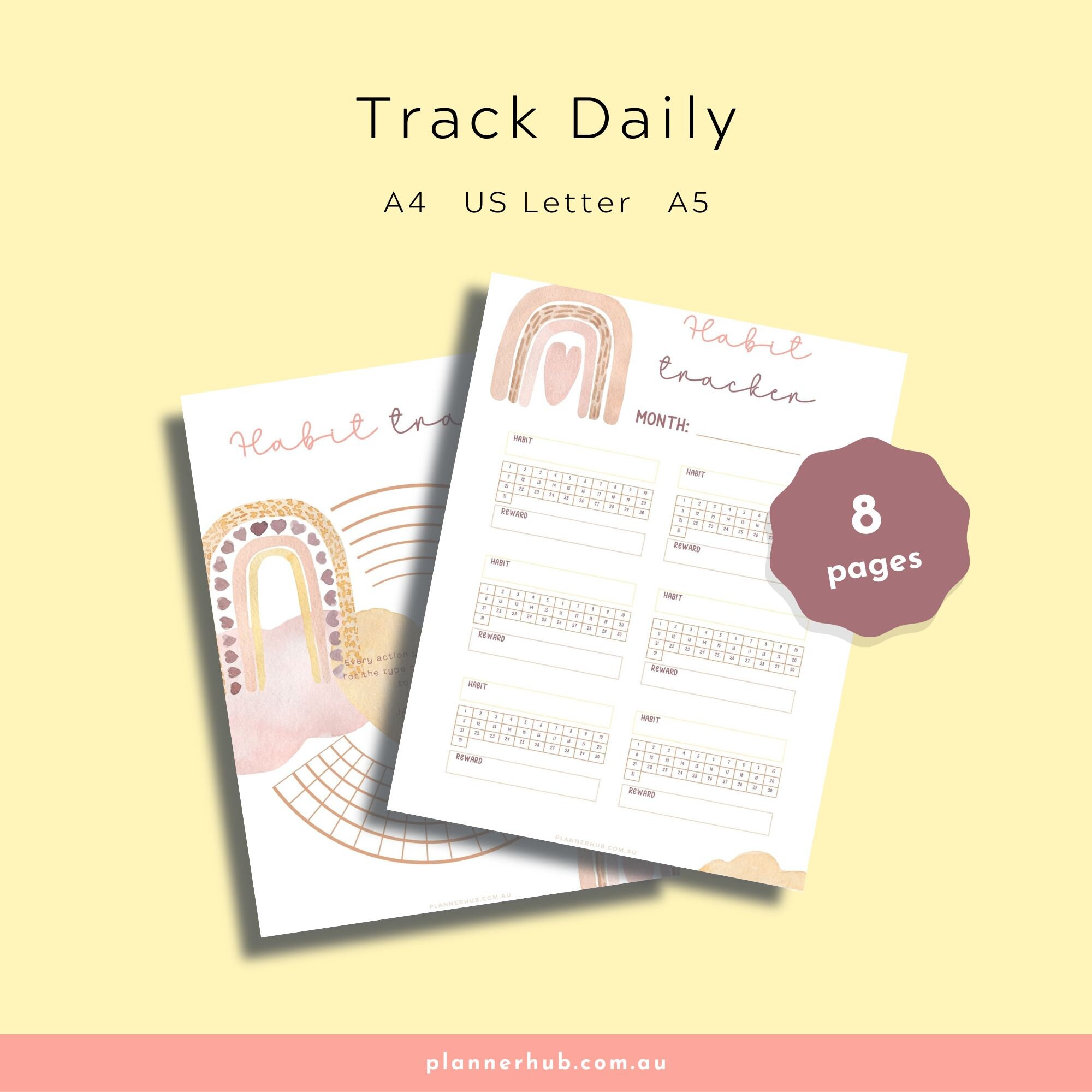 Habit Tracker Bundle, Printable, PDF, Boho Rainbow Design, Goal Setting ...