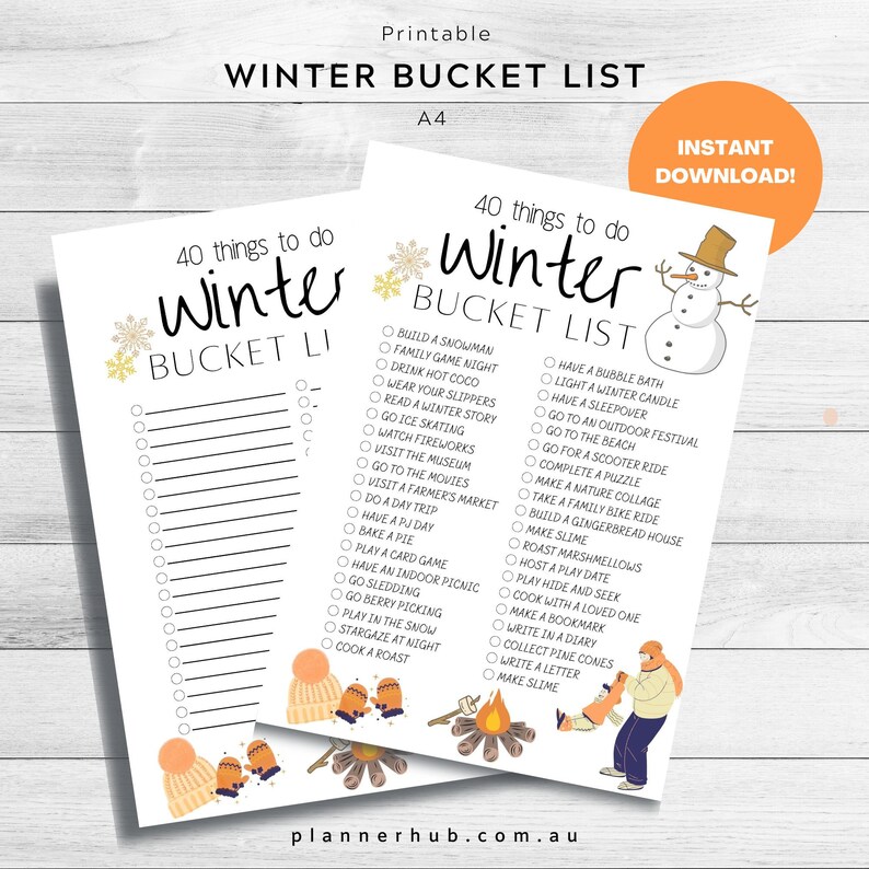 Winter Bucket List Printable Template Instant Download A4 EDITABLE - Etsy