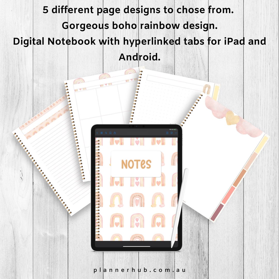 Digital Notebook, Boho Rainbow Design, Hyperlinked Tabs, Ipad, Android ...